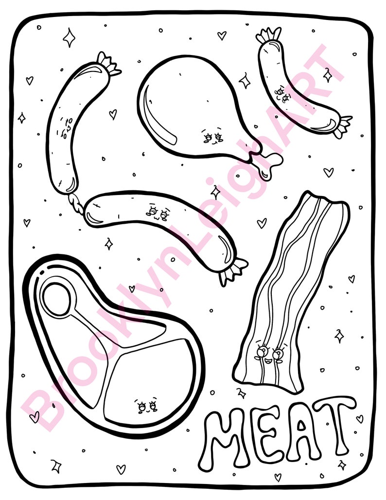 30 Cute Food Coloring Pages Digital Download Coloring Book Kawaii ...