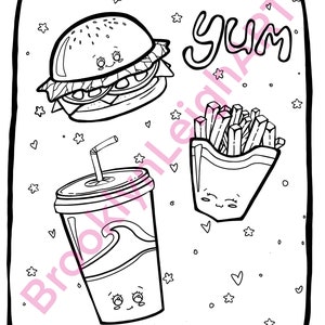 30 Cute Food Coloring Pages | Digital Download Coloring Book | Kawaii ...
