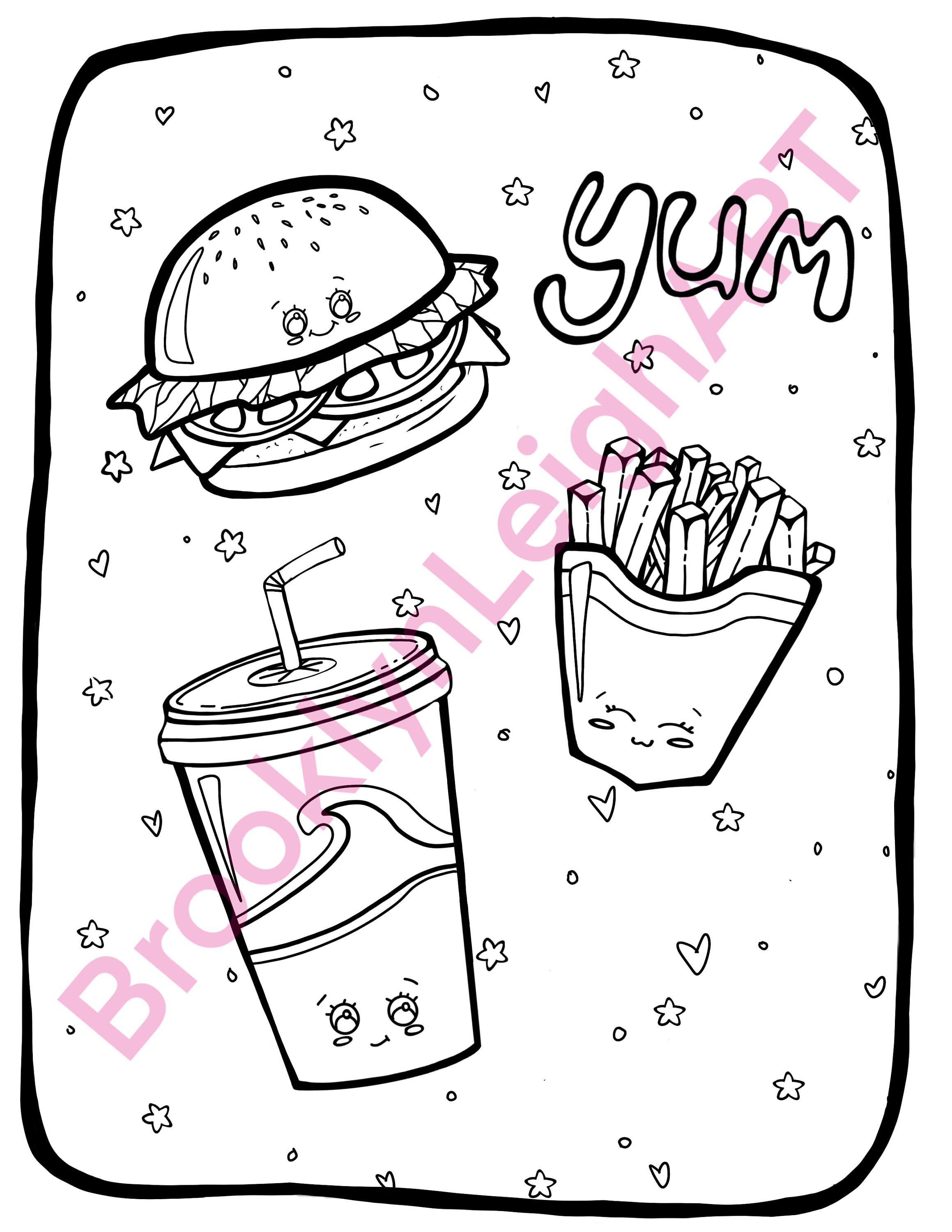 30 Cute Food Coloring Pages | Digital Download Coloring Book | Kawaii ...