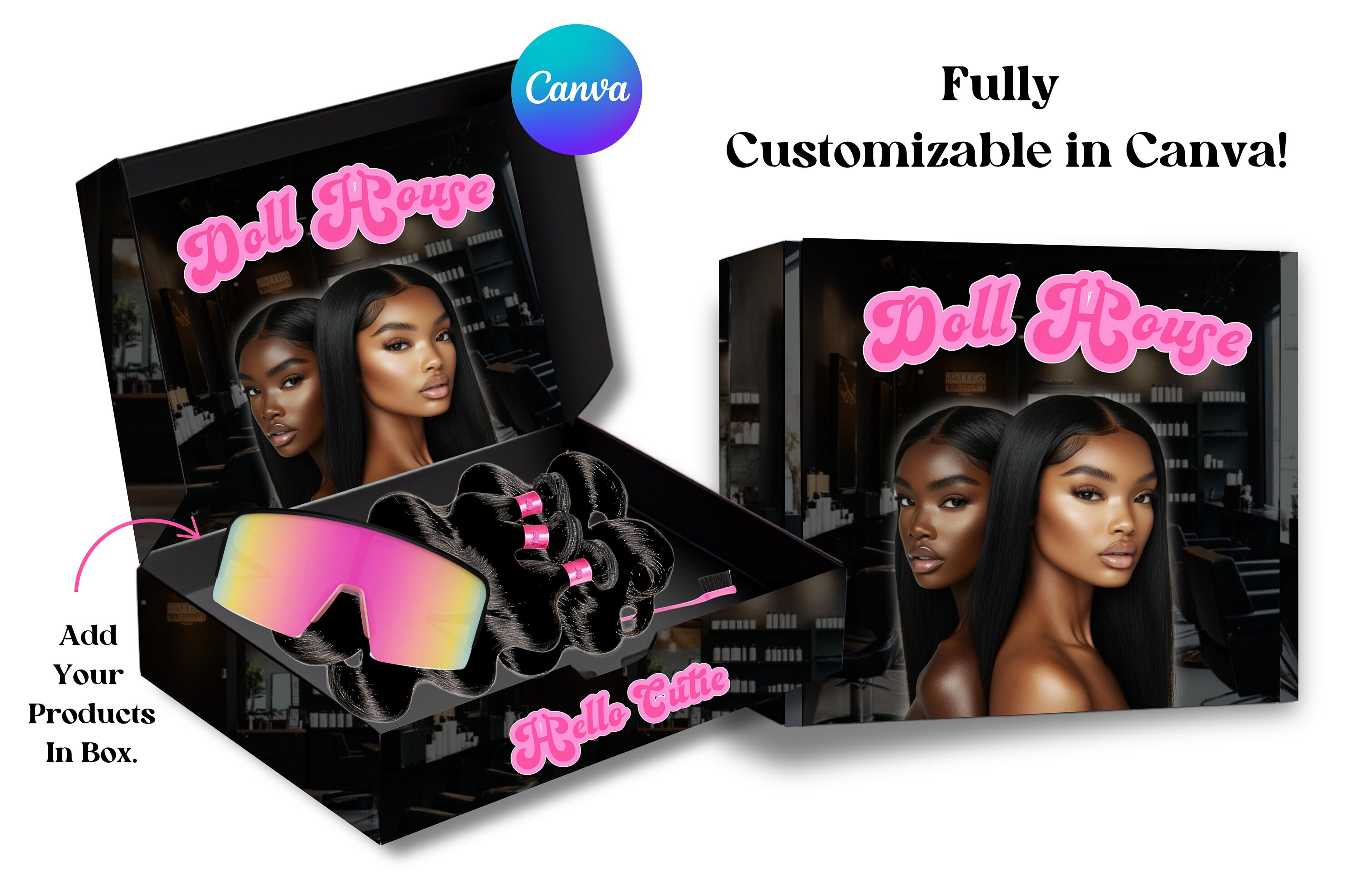 Editable Canva Hair Box Mockup With Customizable Frames | Perfect for ...