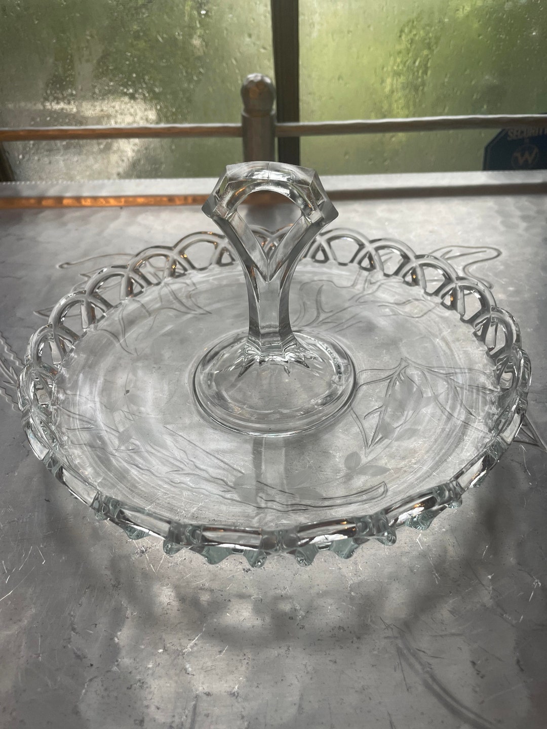 Vintage Open Lace Glass Serving Plate, Sandwich or Cake Tray Center ...