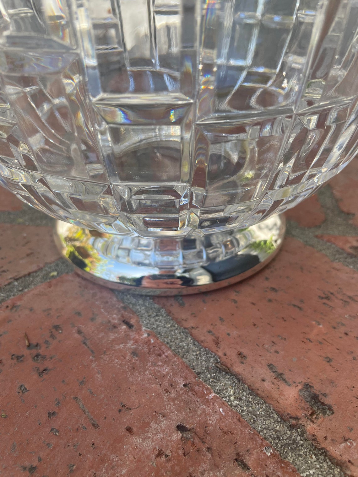 Vintage Lead Crystal Block Pattern Bowl Silver Plated Base Table ...