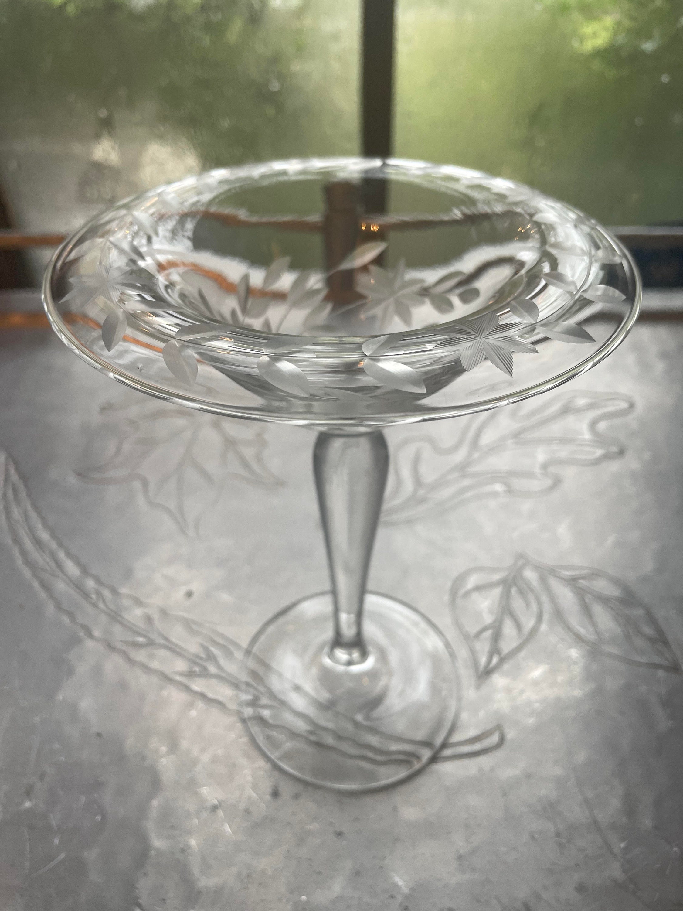 Antique Cut Crystal Compote American Brilliant Period 8 Etch Floral ...