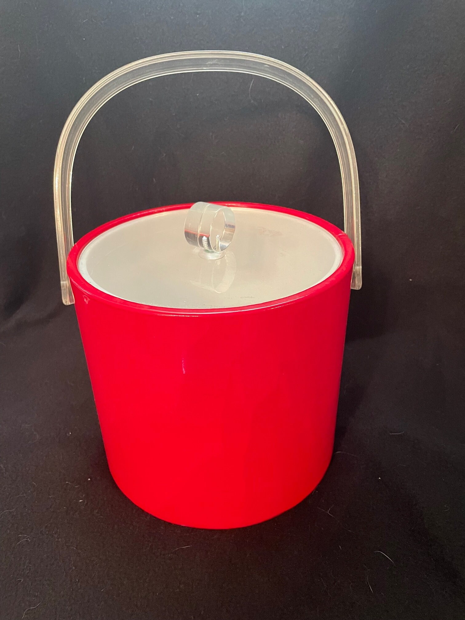 Vintage Mid-century BRIGHT RED Ice Bucket Barware USA Retro Mod Lucite ...