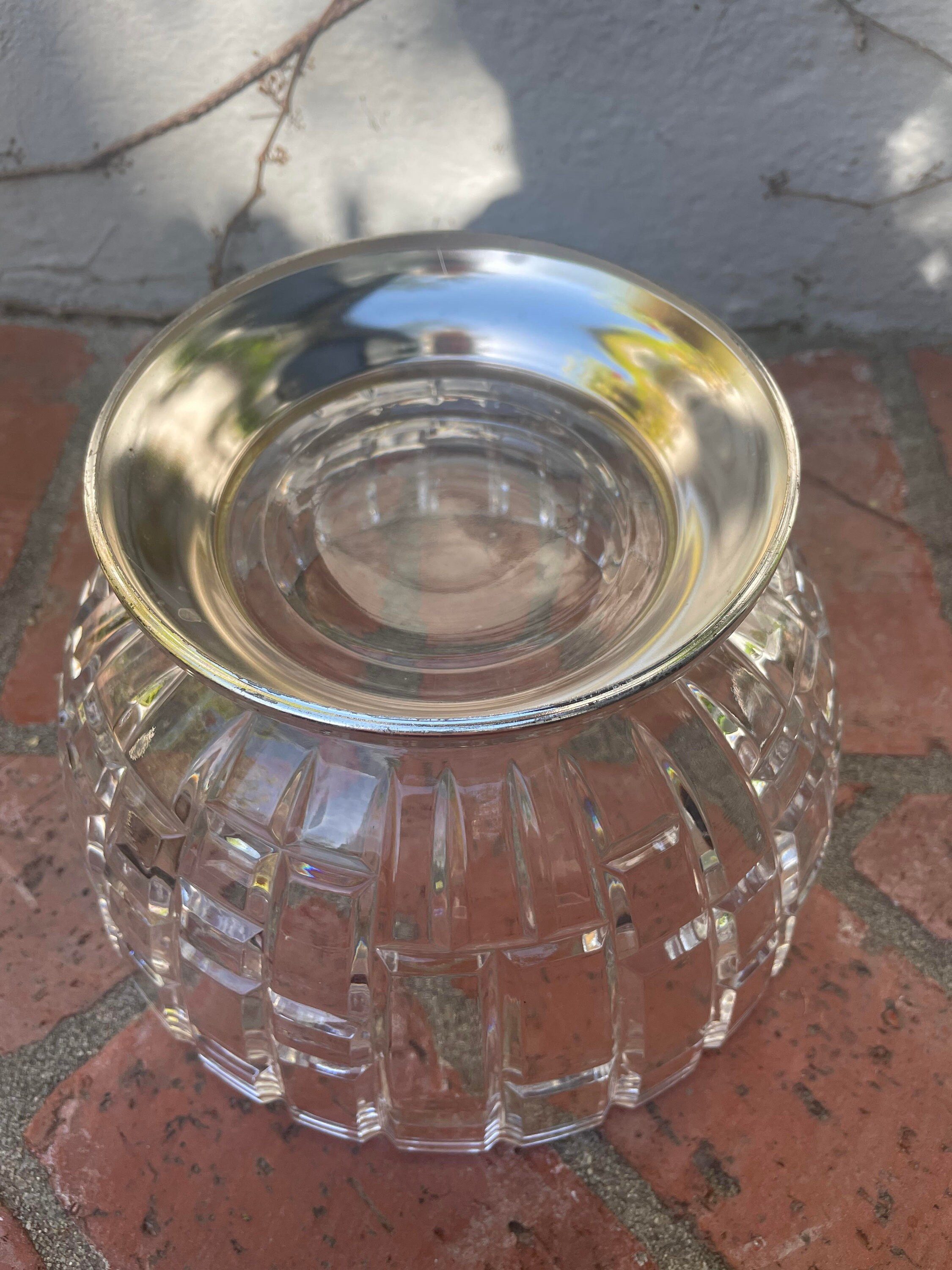Vintage Lead Crystal Block Pattern Bowl Silver Plated Base Table ...