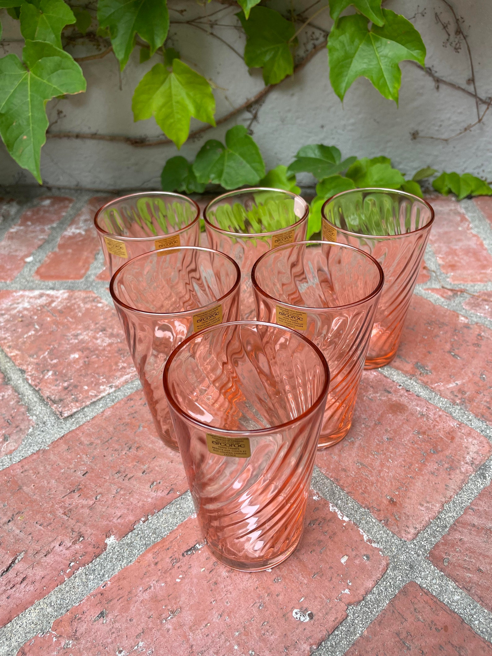 Vintage 7 Piece Rosealine Set of Pitcher and 6 Glasses From France ...