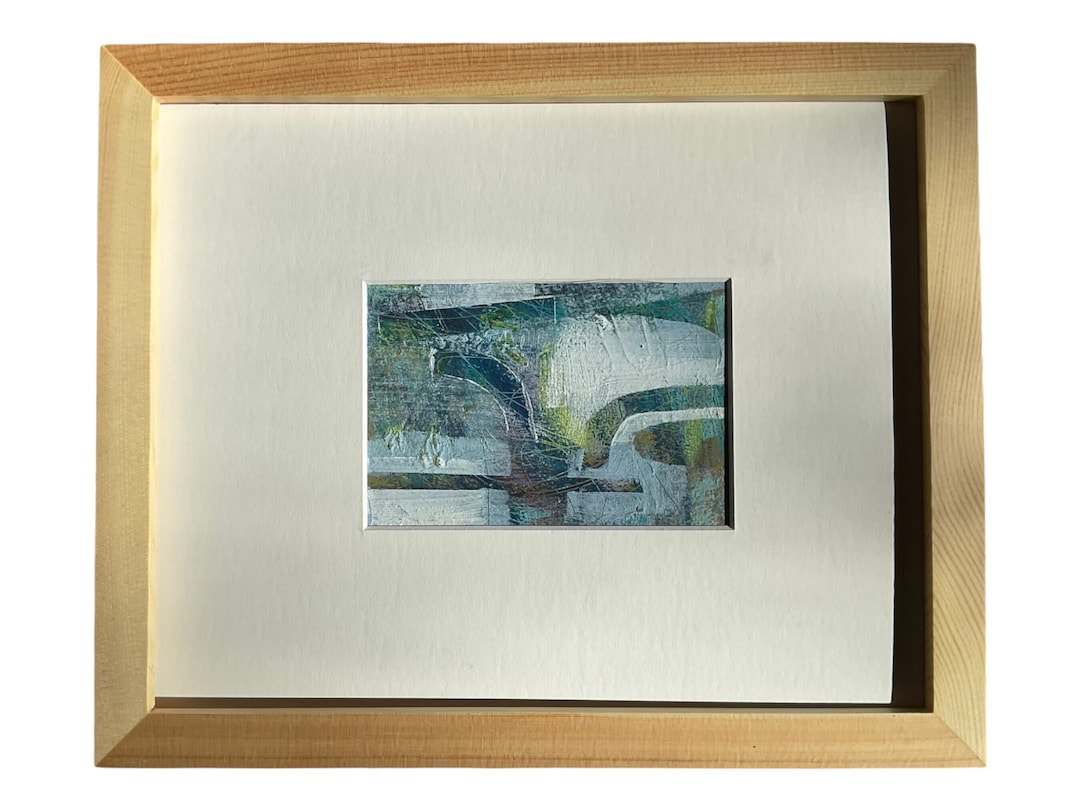 Cool Color Palette Abstract Painting Original Art, Small Art Framed ...