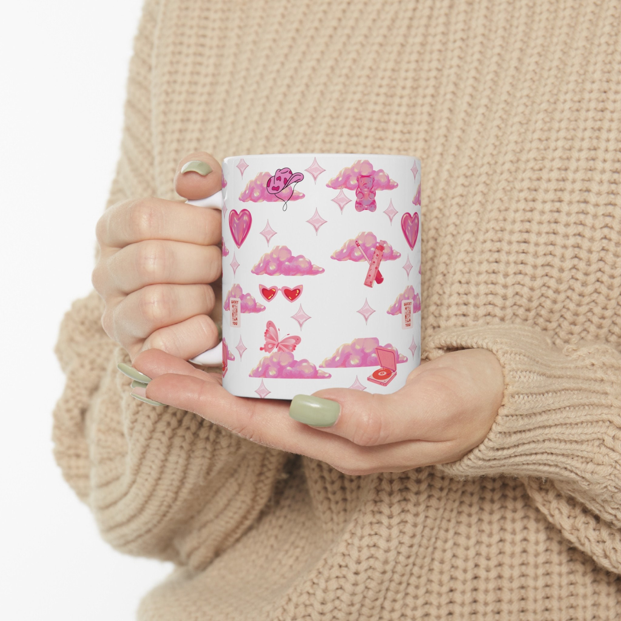 Pink Aesthetic Ceramic Mug, Heart Design, Girly Decor, 11oz - Etsy