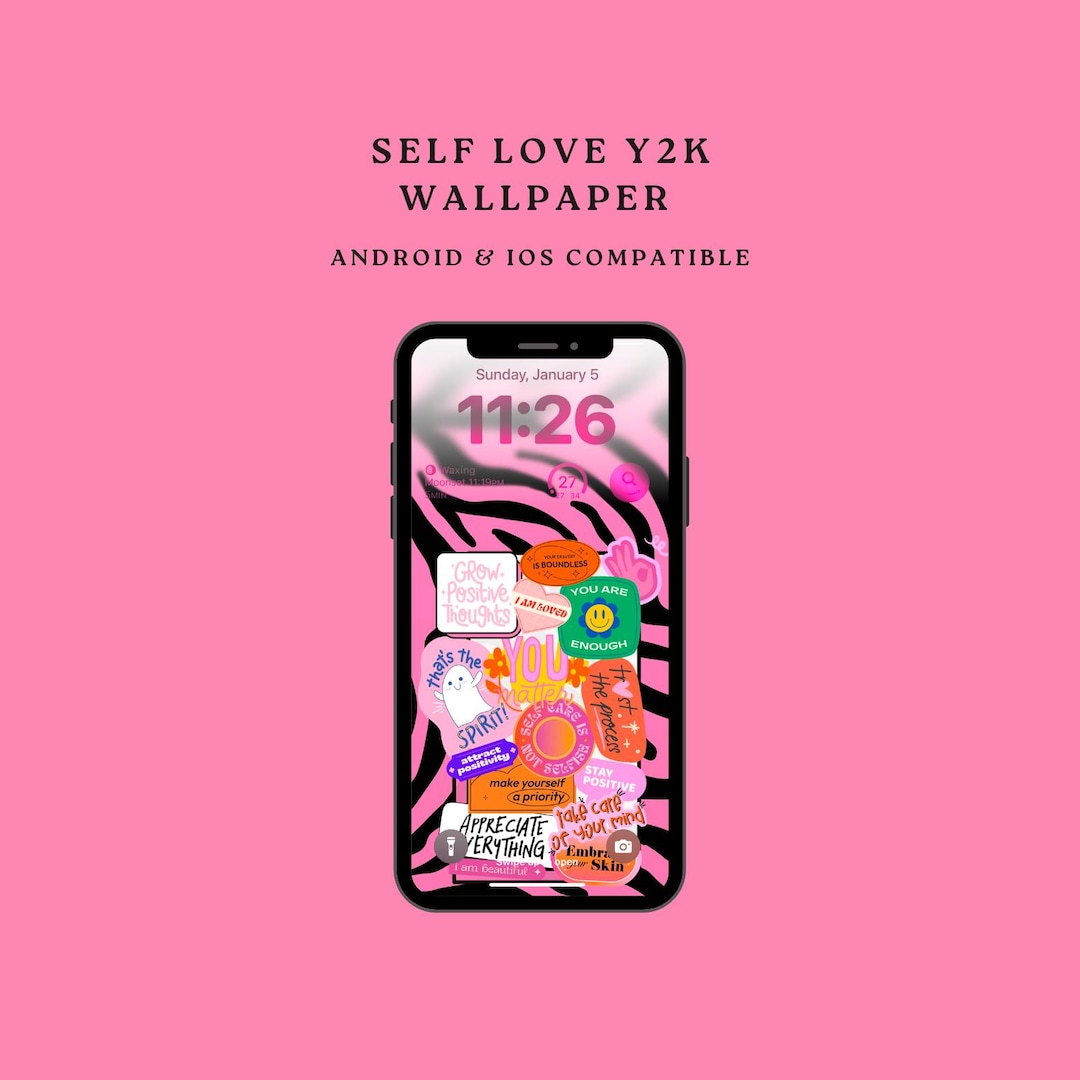 Y2K Self Love Phone Wallpaper, Affirmations Lock Screen (digital ...