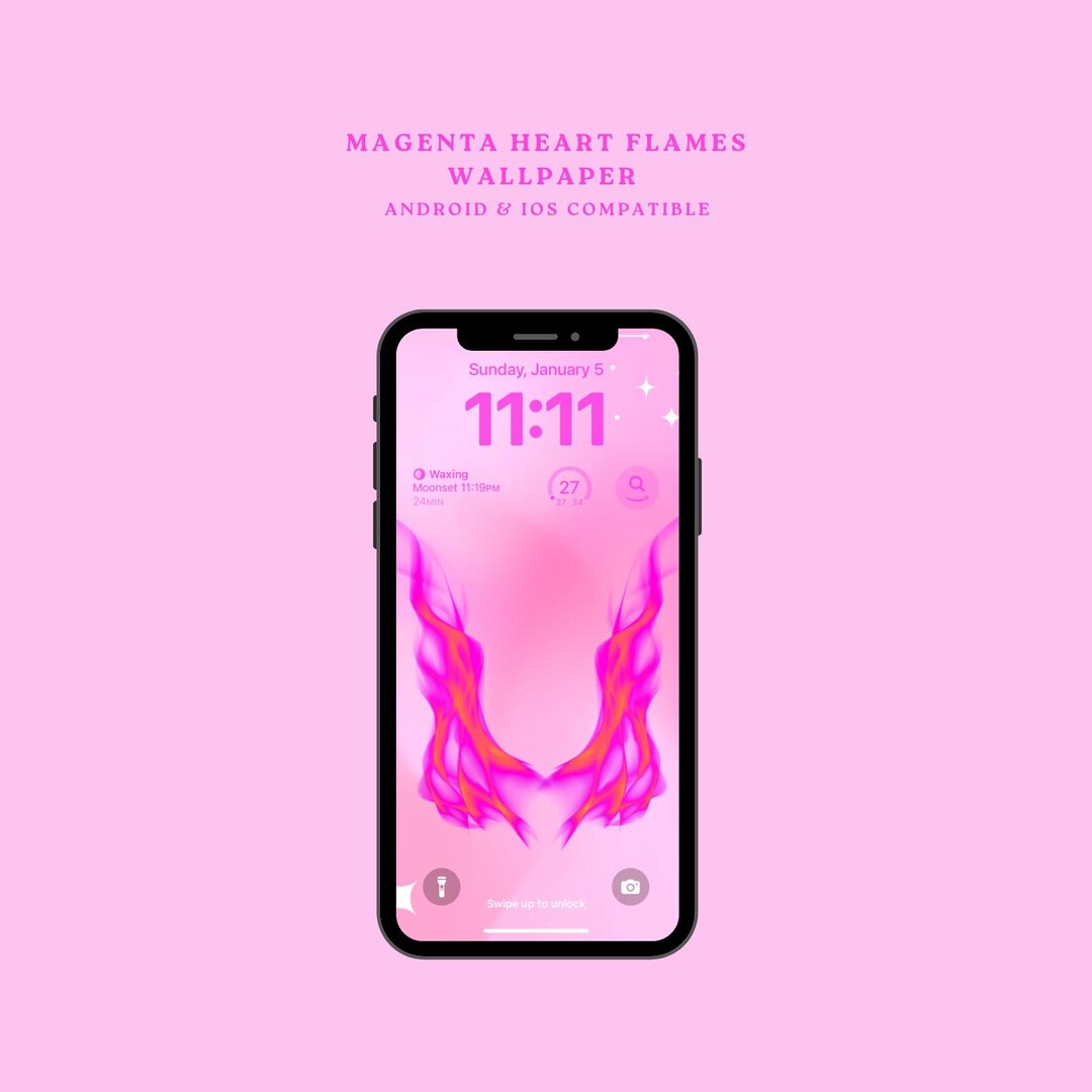 Magenta Heart Flame Lock Screen, Girly Retro, Soft Girl, Moon Child ...