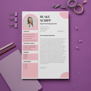 Pink and White Resume Template, Cv Template, Professional Resume, Cover ...