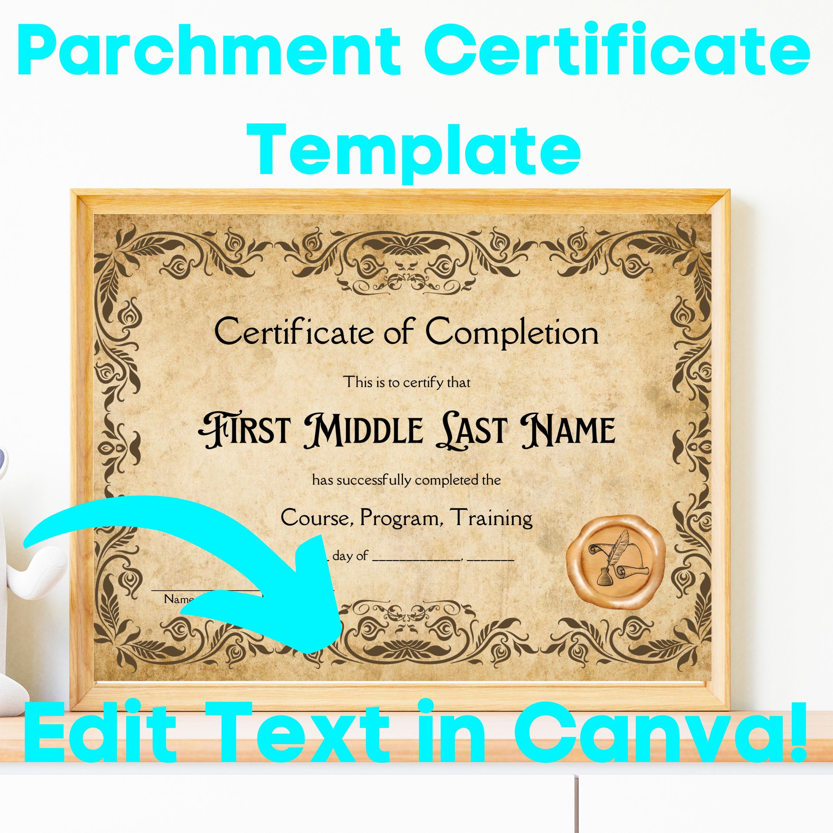 Gorgeous Parchment Certificate Template Editable in Canva Teacher ...