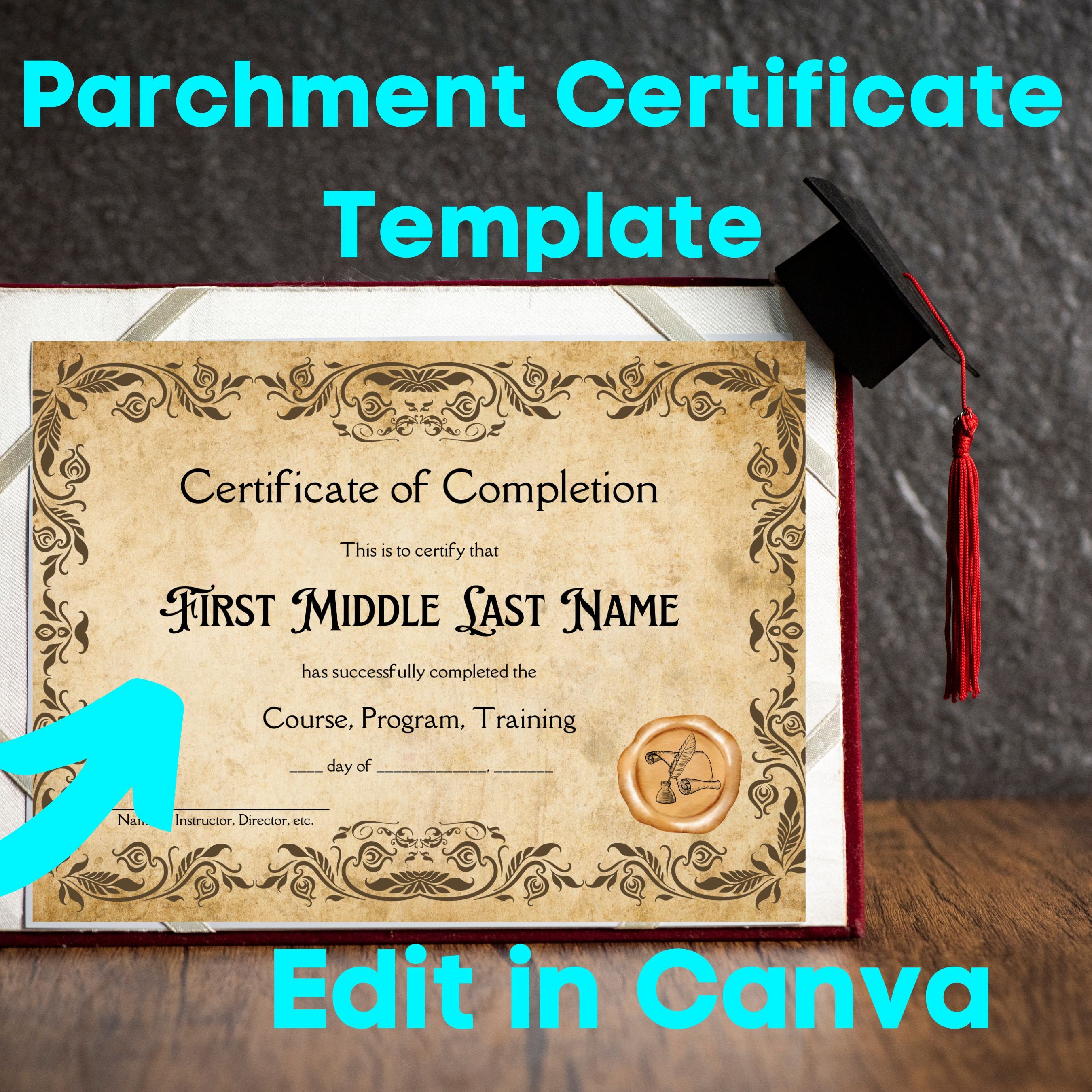 Gorgeous Parchment Certificate Template Editable in Canva Teacher ...