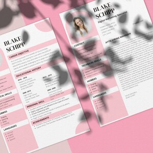 Pink and White Resume Template, Cv Template, Professional Resume, Cover ...