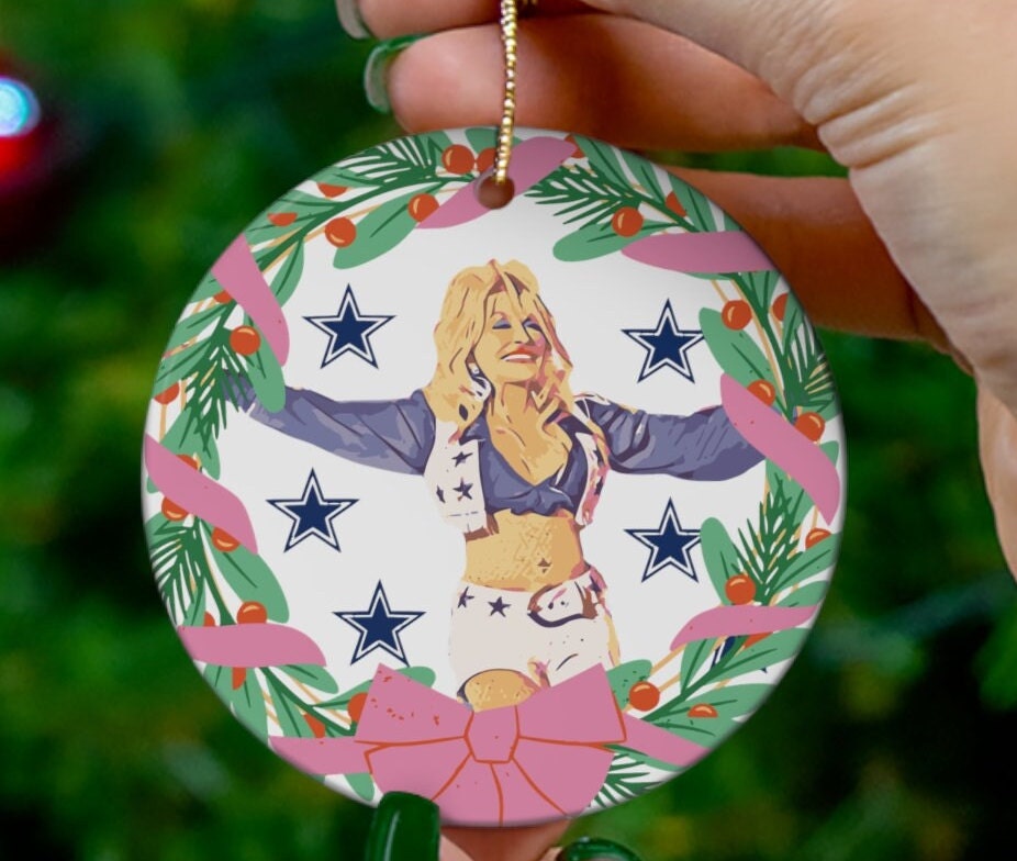 Dolly Parton Dallas Cowboys Pink Wreath Christmas Ornament, Country ...