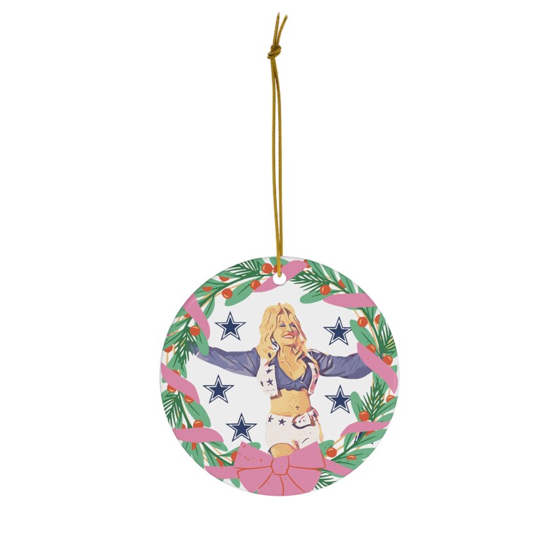Dolly Parton Dallas Cowboys Pink Wreath Christmas Ornament, Country ...