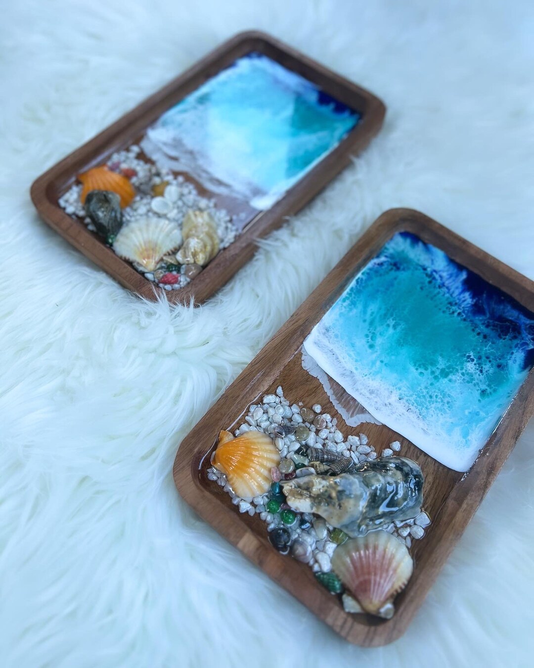 Ocean Wood Tray With Shells - Etsy