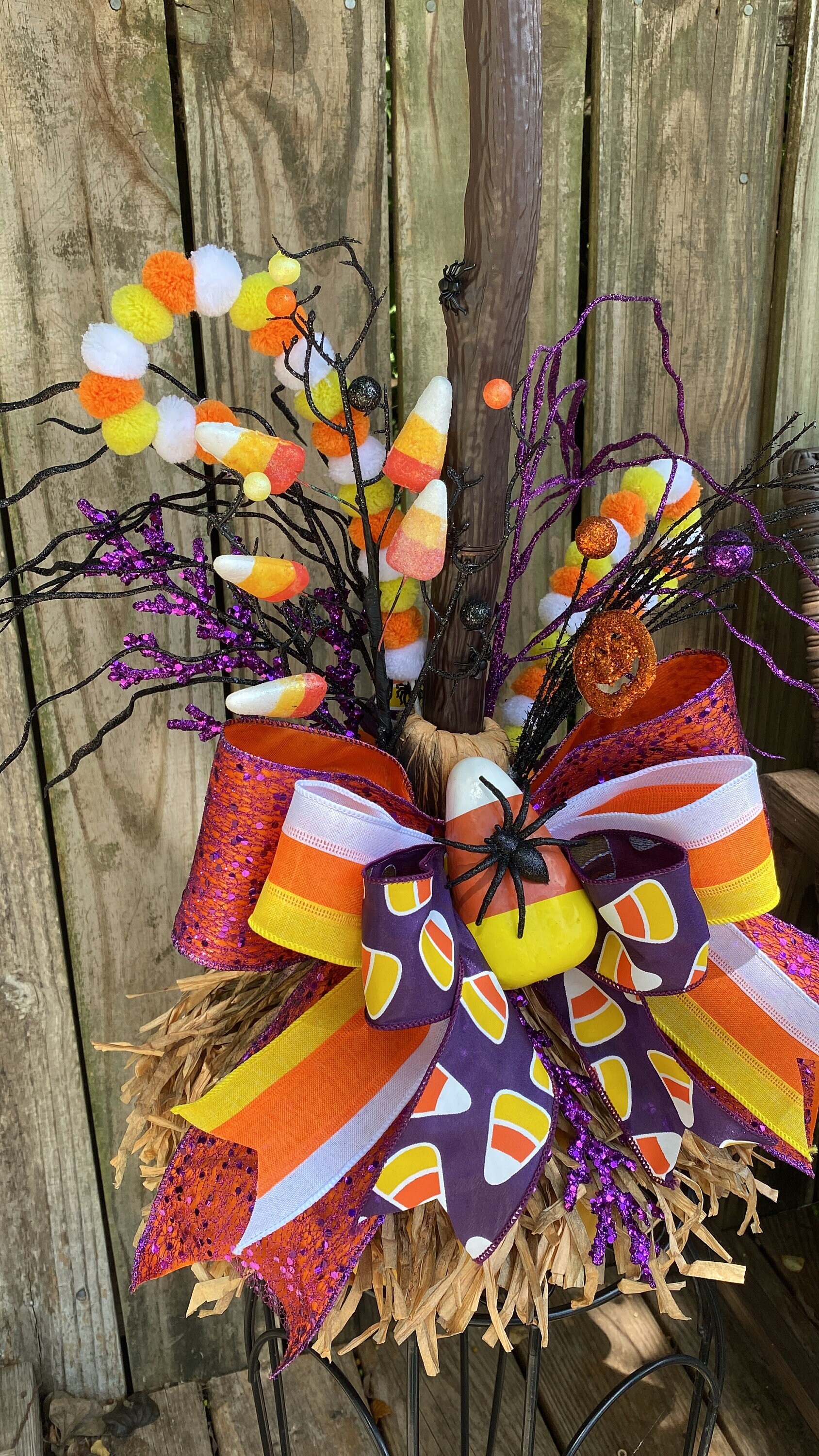 Candy Corn Witch Broom Enchanted Witch Broom Halloween Decor Halloween ...