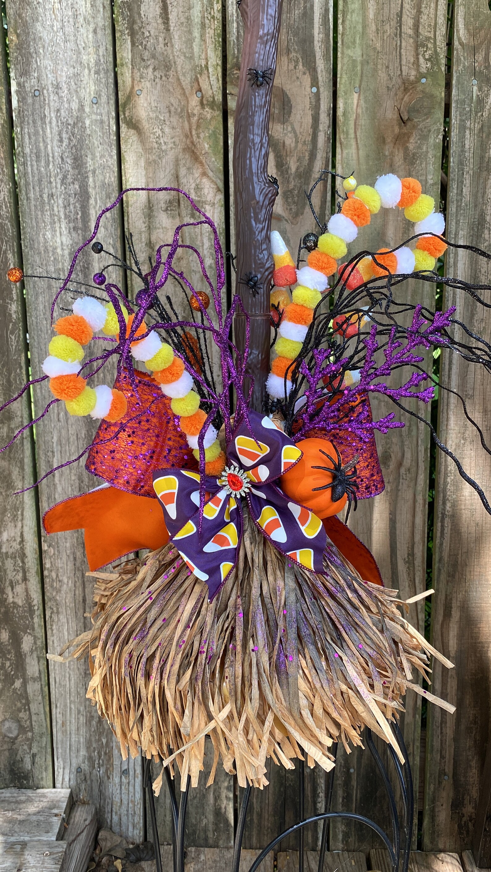 Candy Corn Witch Broom Enchanted Witch Broom Halloween Decor Halloween ...