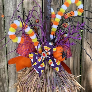 Candy Corn Witch Broom Enchanted Witch Broom Halloween Decor Halloween ...