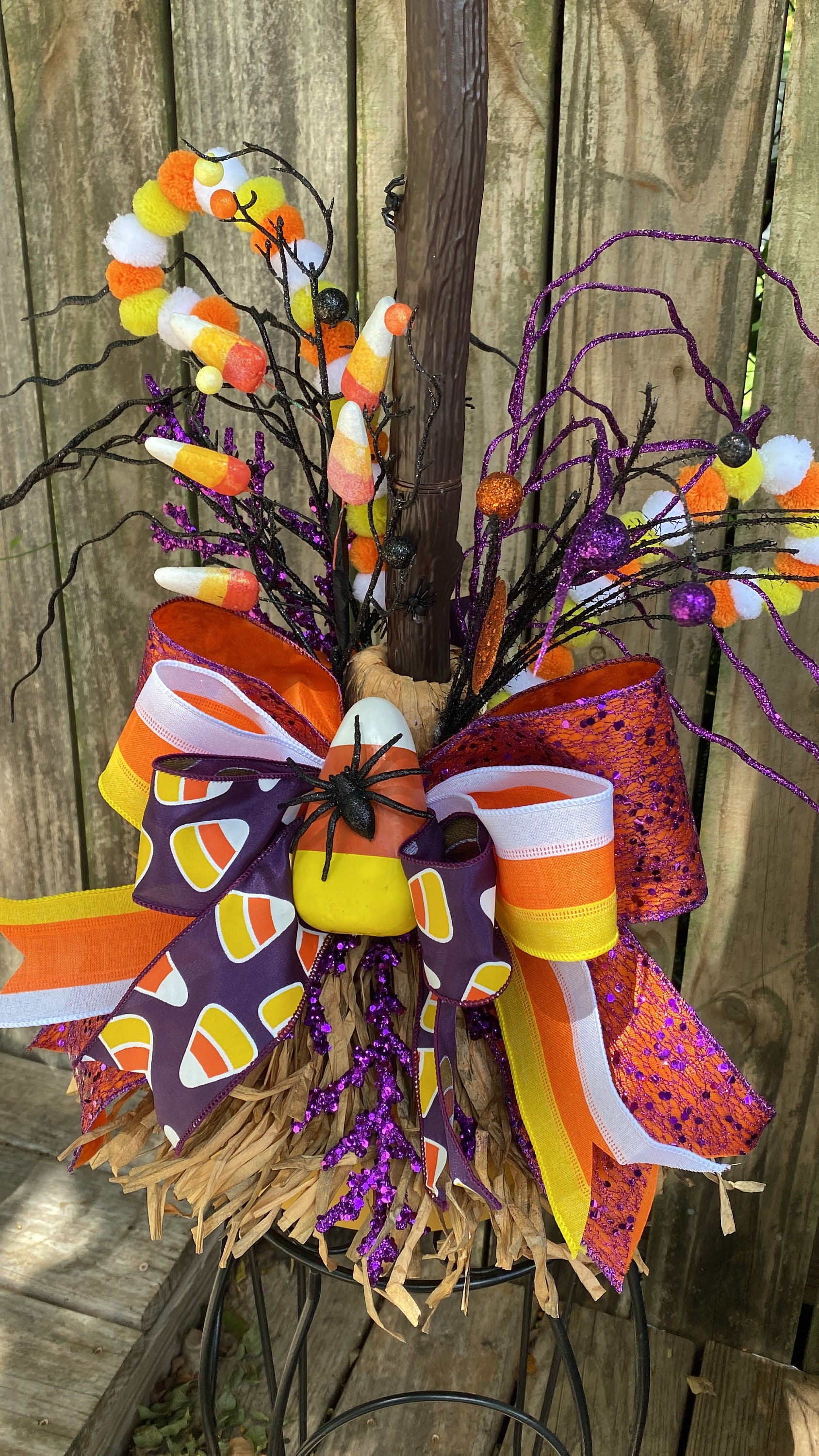 Candy Corn Witch Broom Enchanted Witch Broom Halloween Decor Halloween ...
