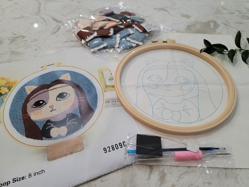 Cute Cat Punch Needle Kit for Beginner, Beginner Punch Needle Kit With ...