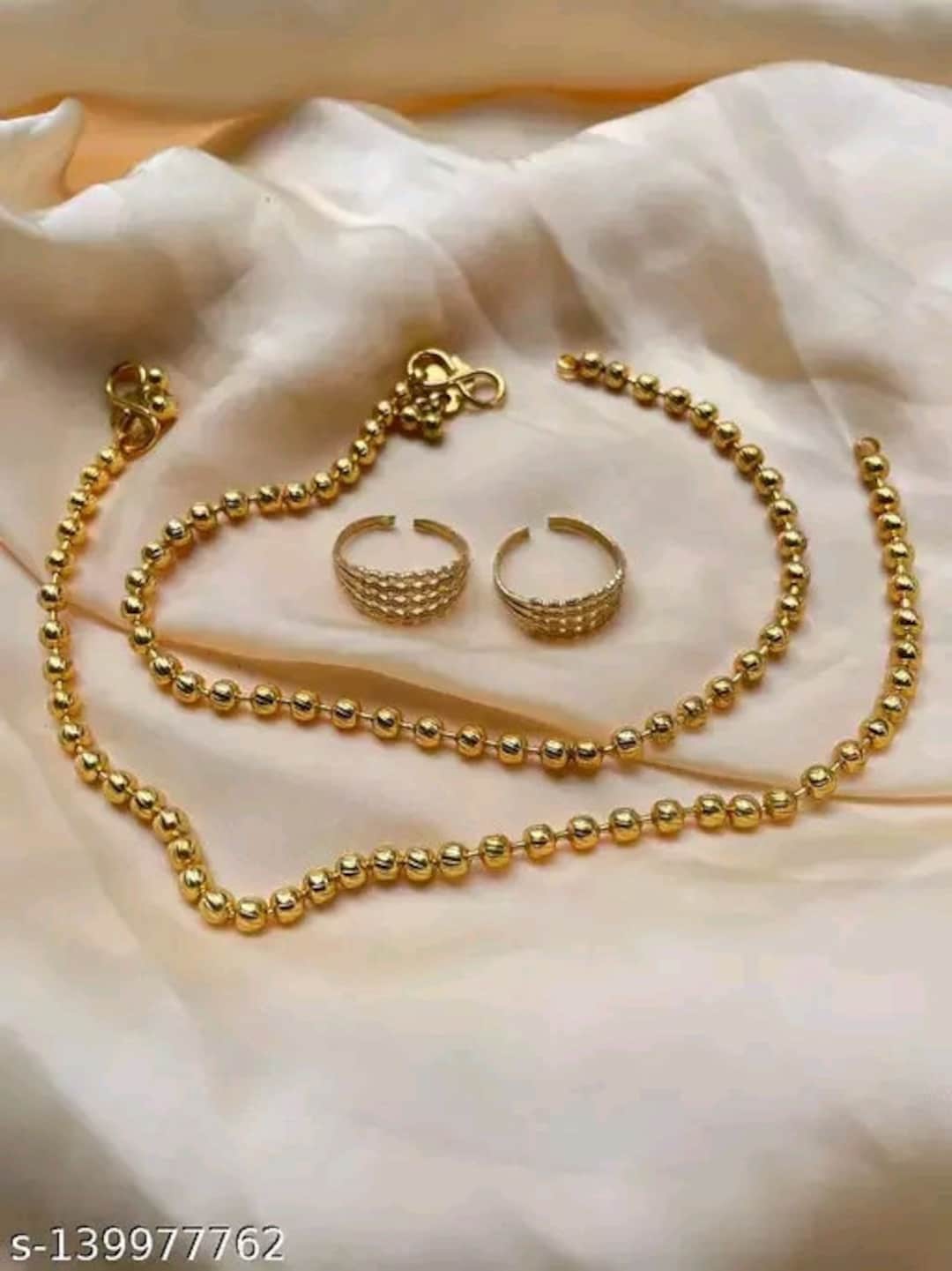 Golden Anklet With Toe Ring /anklet/ghungroo Payal/ Kundan Payal ...