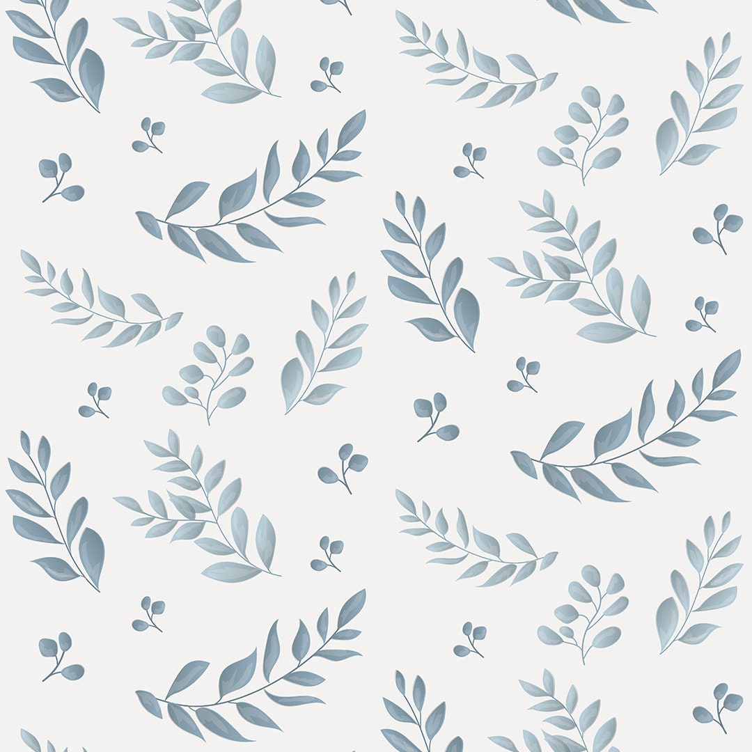 SAMPLE ONLY Wallpaper With Blue Leaves on White Wallpaper Leafy Blue ...