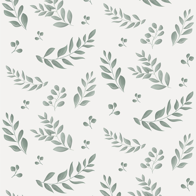 Green And White Wallpaper With Leaves Wallpaper With Leafy Etsy