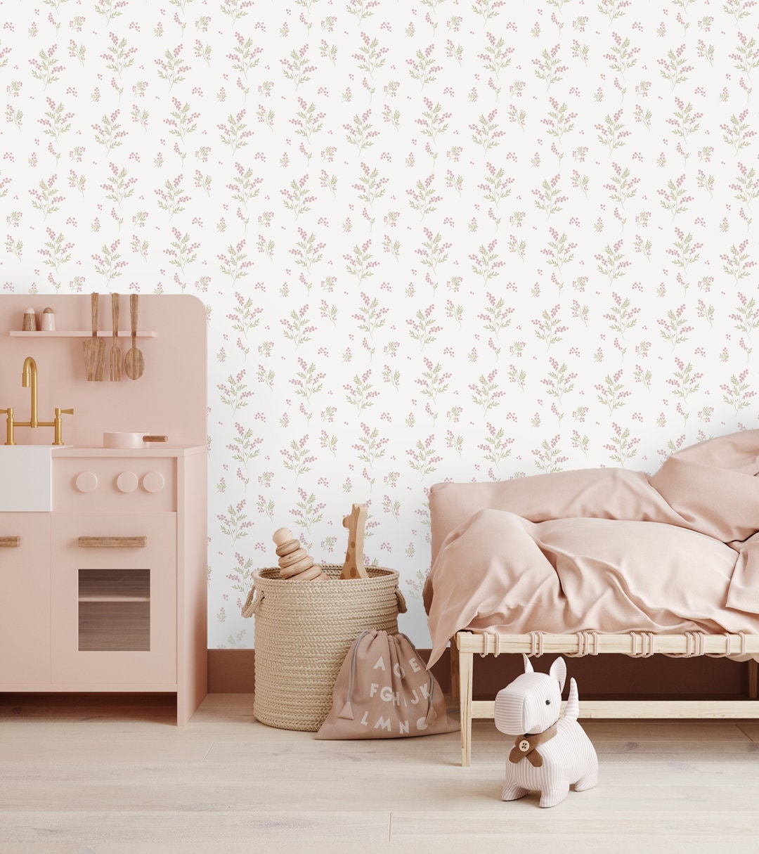 Wallpaper for Girls Room Wallpaper Floral Wallpaper Pink Green ...