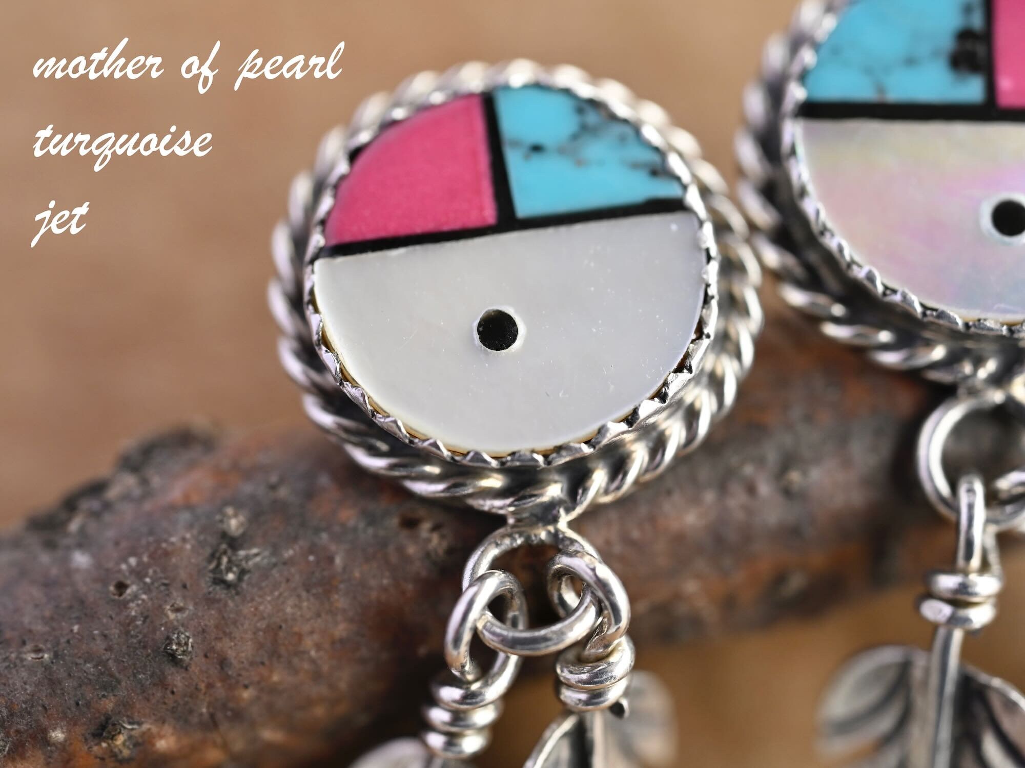 Vintage 1960s/70s Native American Sunface Inlay Earrings With Double Feathers, Zuni, Sterling ...