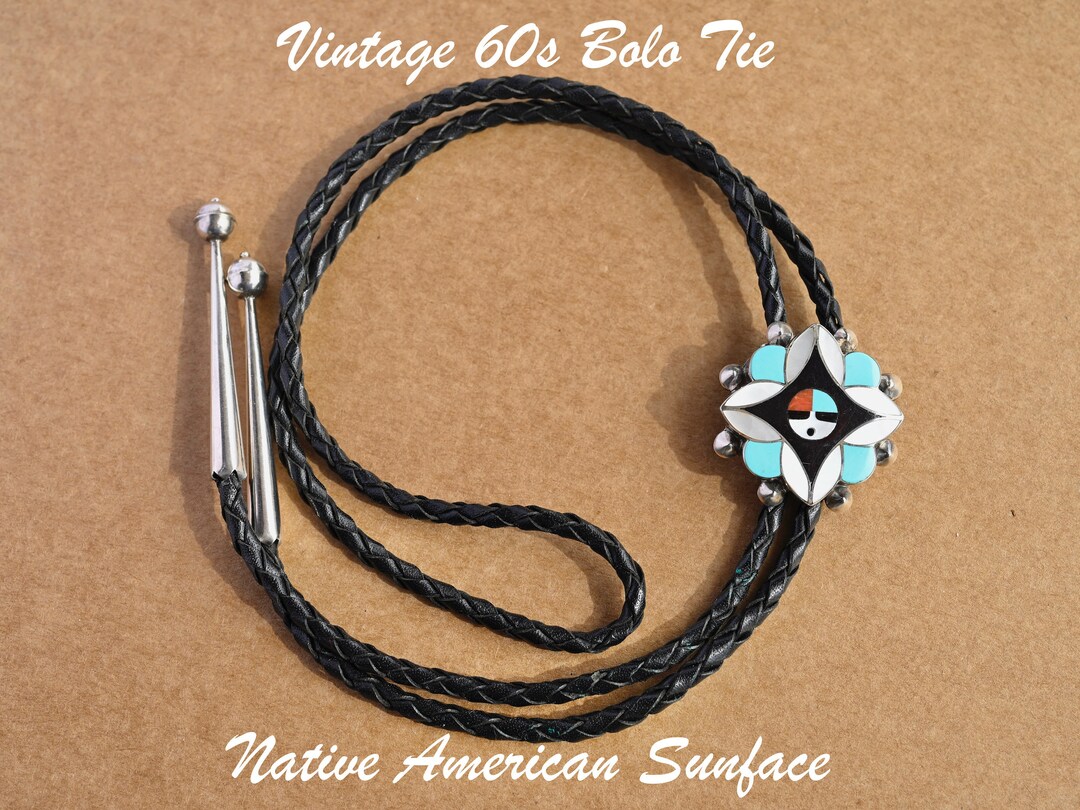1970s Vintage Native American Sunface Bola Tie, Zuni Sun Face Bolo ...