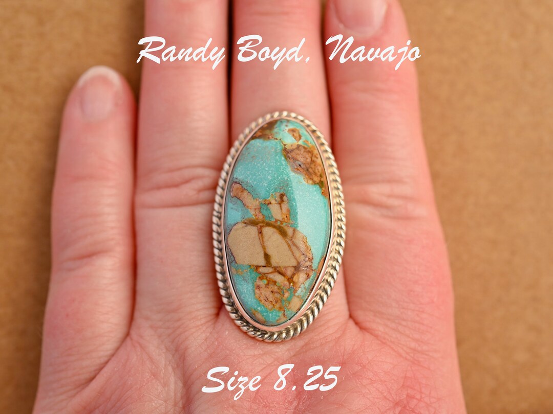 Big Native American Turquoise Ring SIZE 8.25 by Randy Boyd, Navajo ...