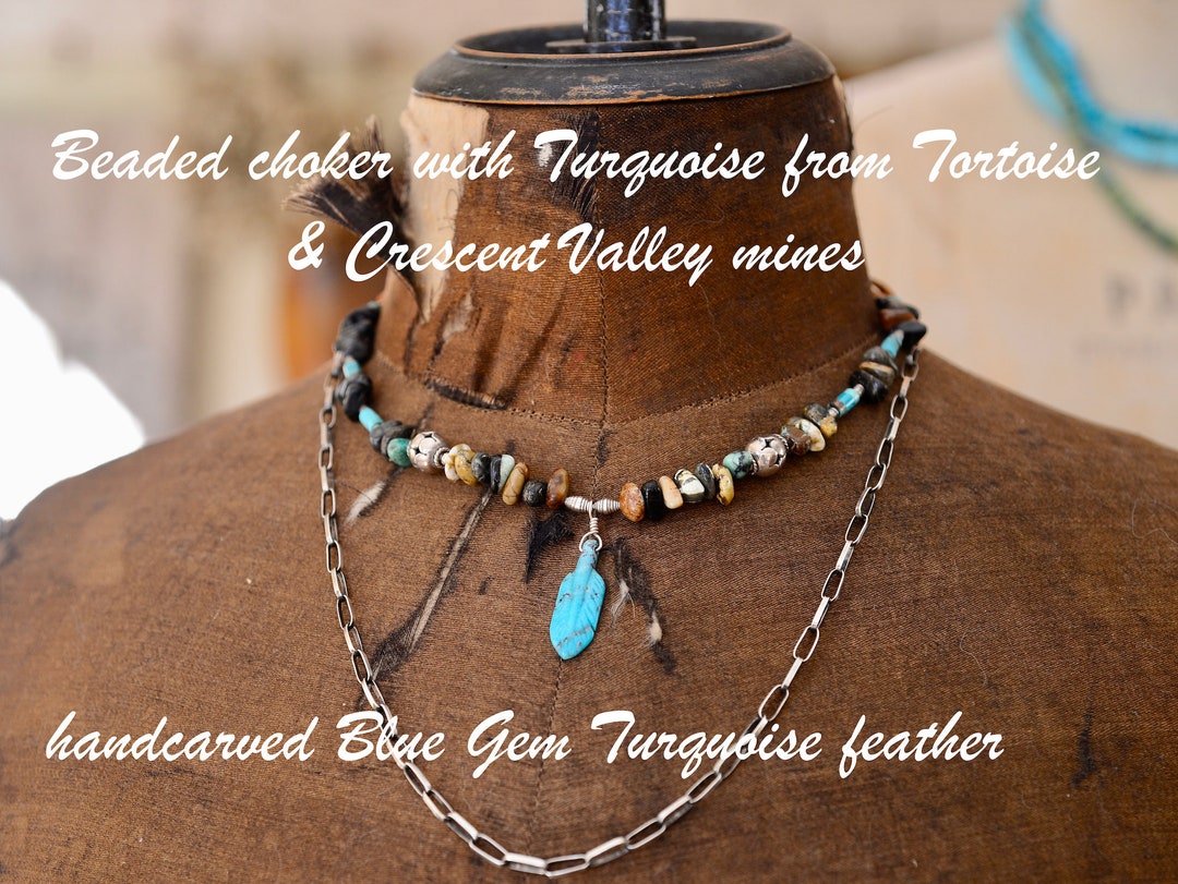Turquoise Carved Native American Feather Necklace With Tortoise ...