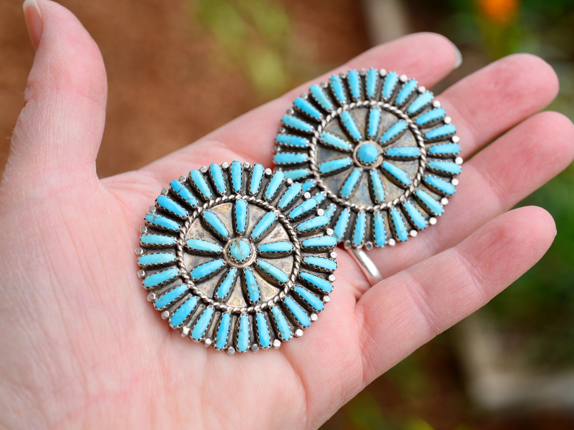 Big Native American Petit Point Turquoise Earrings by Lavelle Byjoe ...