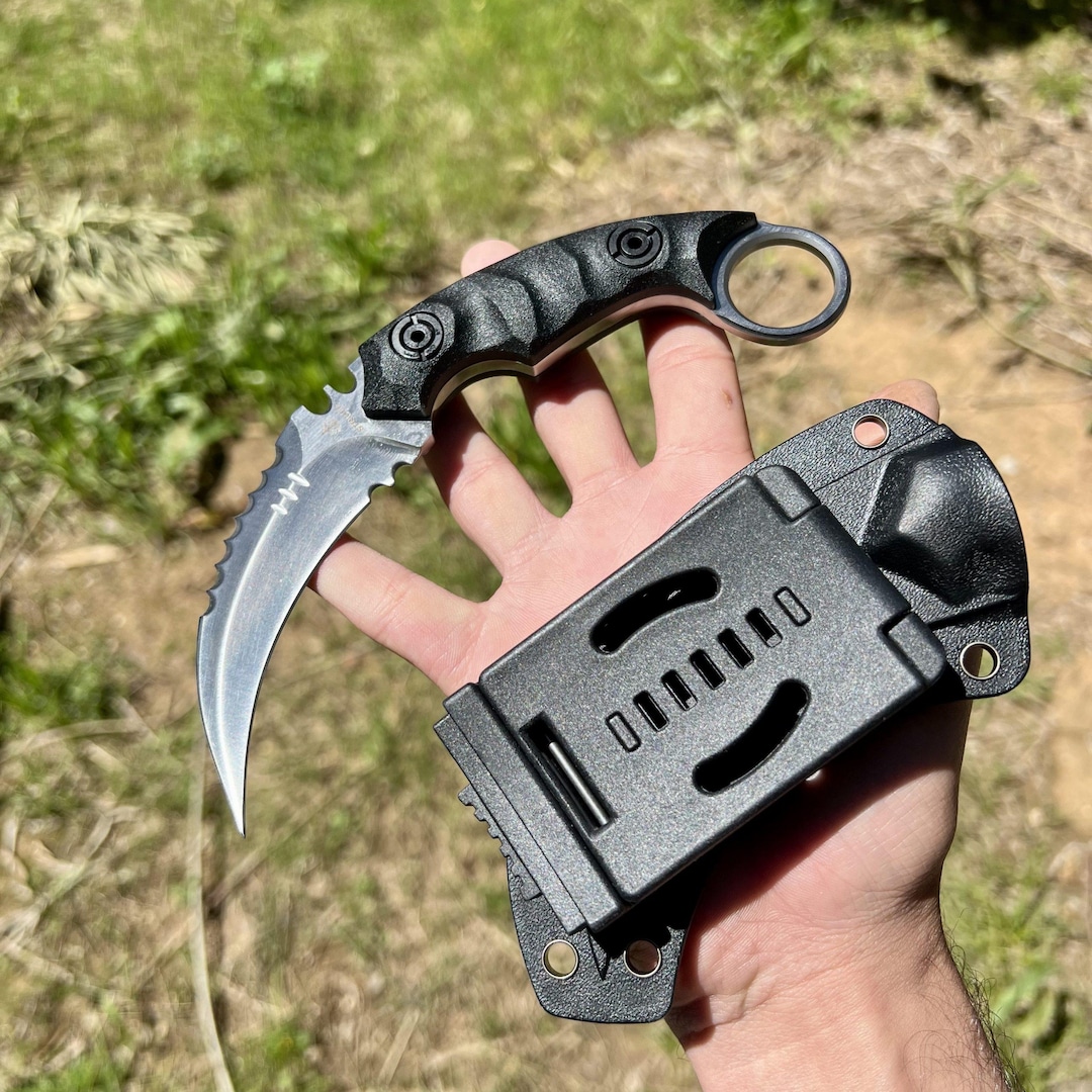 Karambit Knife, Kydex Sheath, Black D2 Steel Blade, Ring Claw Knife ...