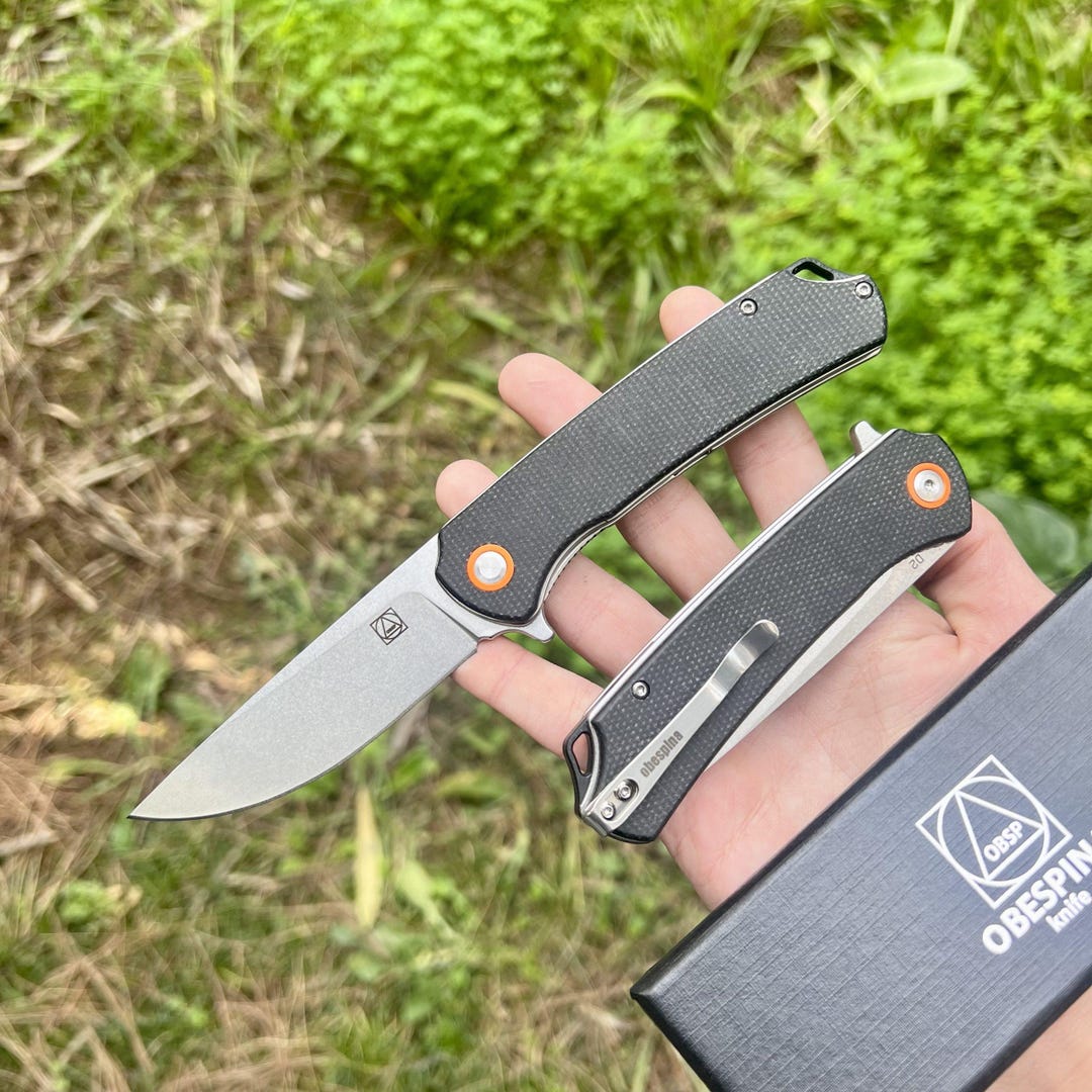 Obespina Folding Knife G10 Handle Light Weight D2 Stonewash Steel Blade ...