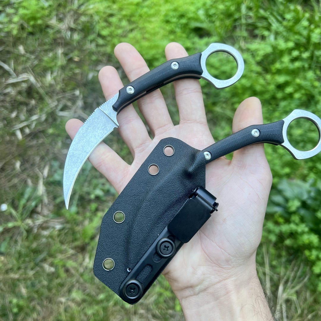 Karambit Knife Kydex Sheath Ring Knife Claw D2 Steel Blade Stonewash ...