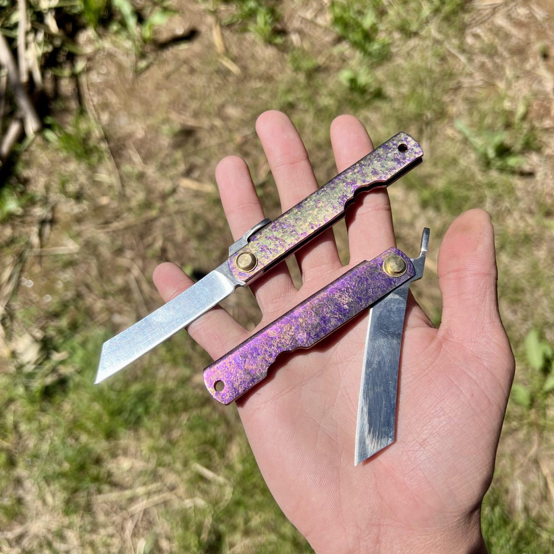 Small Traditional Japanese Folding Knife TC4 Titanium Handle Anodized ...