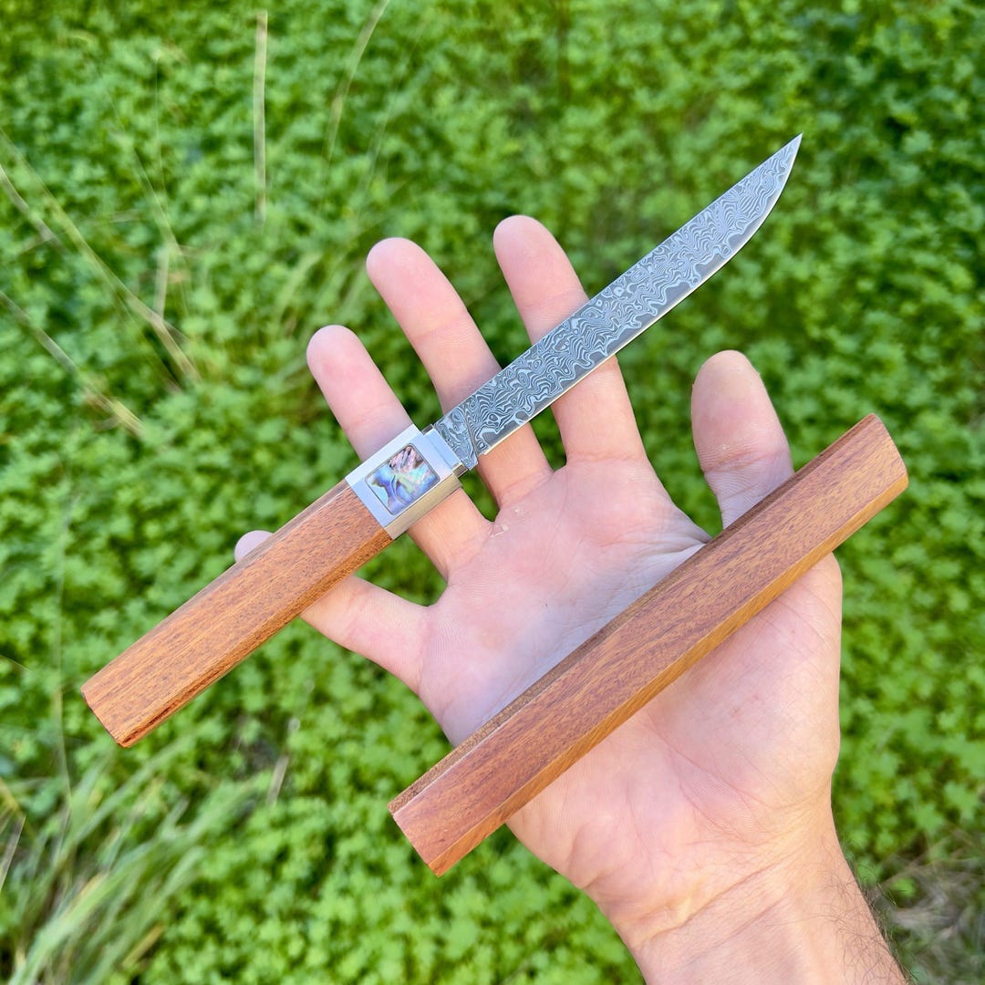 Japanese Style Damascus Fixed Blade Knife Mother-of-pearl Insert ...