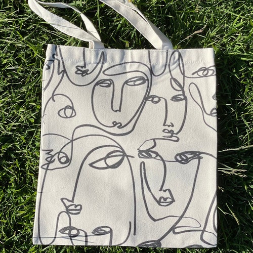 Minimalist Tote Bag Line Drawing Figure Face Artistic Hipster - Etsy