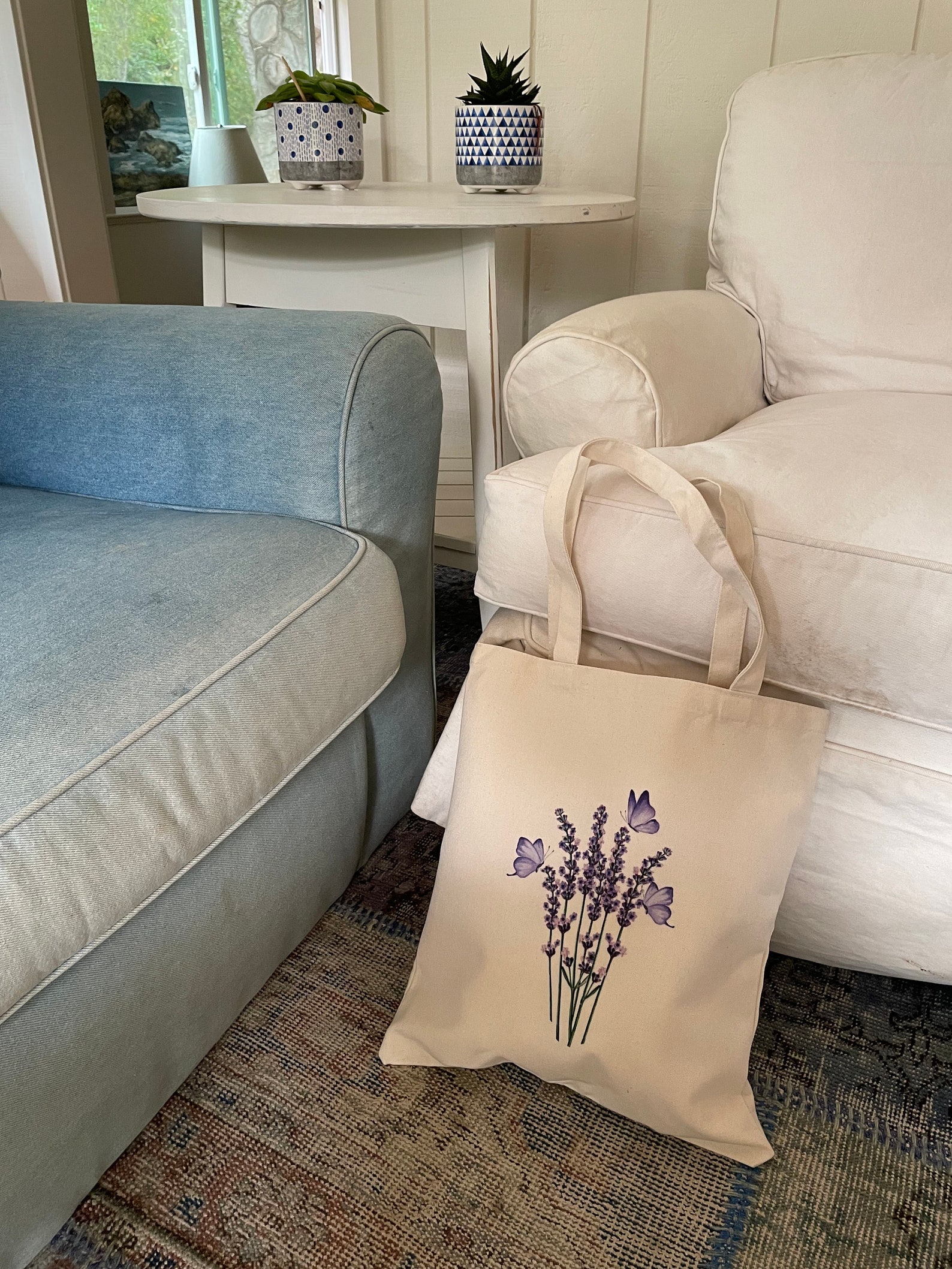 Lavender Butterfly Tote Bag reusable shoulder bag floral | Etsy