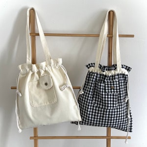 Drawstring Canvas and Plaid Tote Bags Beach Shoulder Bag Gift Cute ...
