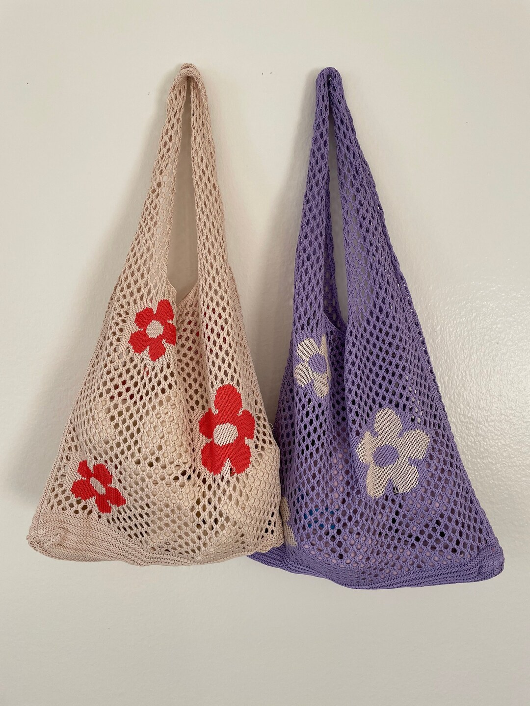 Crochet Floral Tote Bag Flower Shoulder Bag Knitted Yarn Beach Day Bag ...