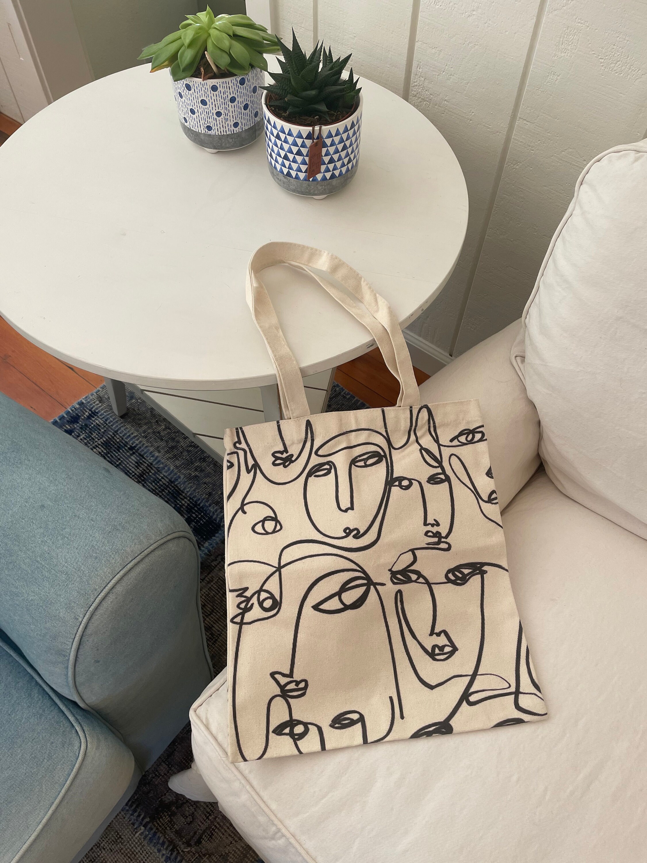 Minimalist Tote Bag Line Drawing Figure Face Artistic Hipster - Etsy