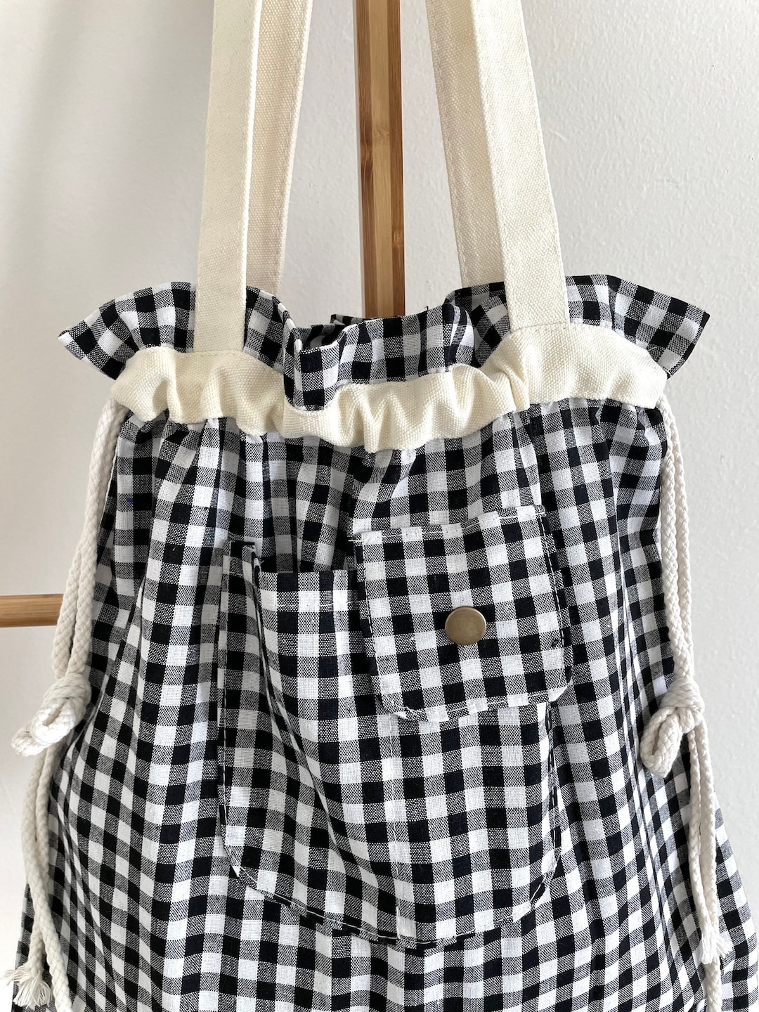 Drawstring Canvas and Plaid Tote Bags Beach Shoulder Bag Gift Cute ...