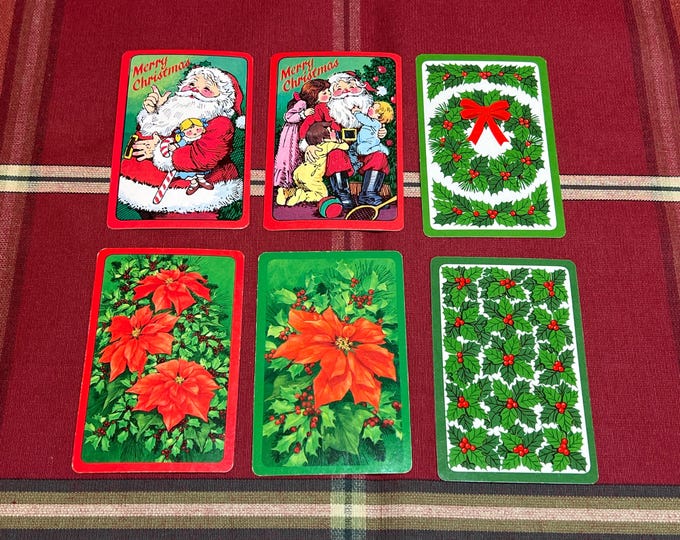 6 Christmas Playing Cards- Some Vintage- Different Patterns/ Altered ...