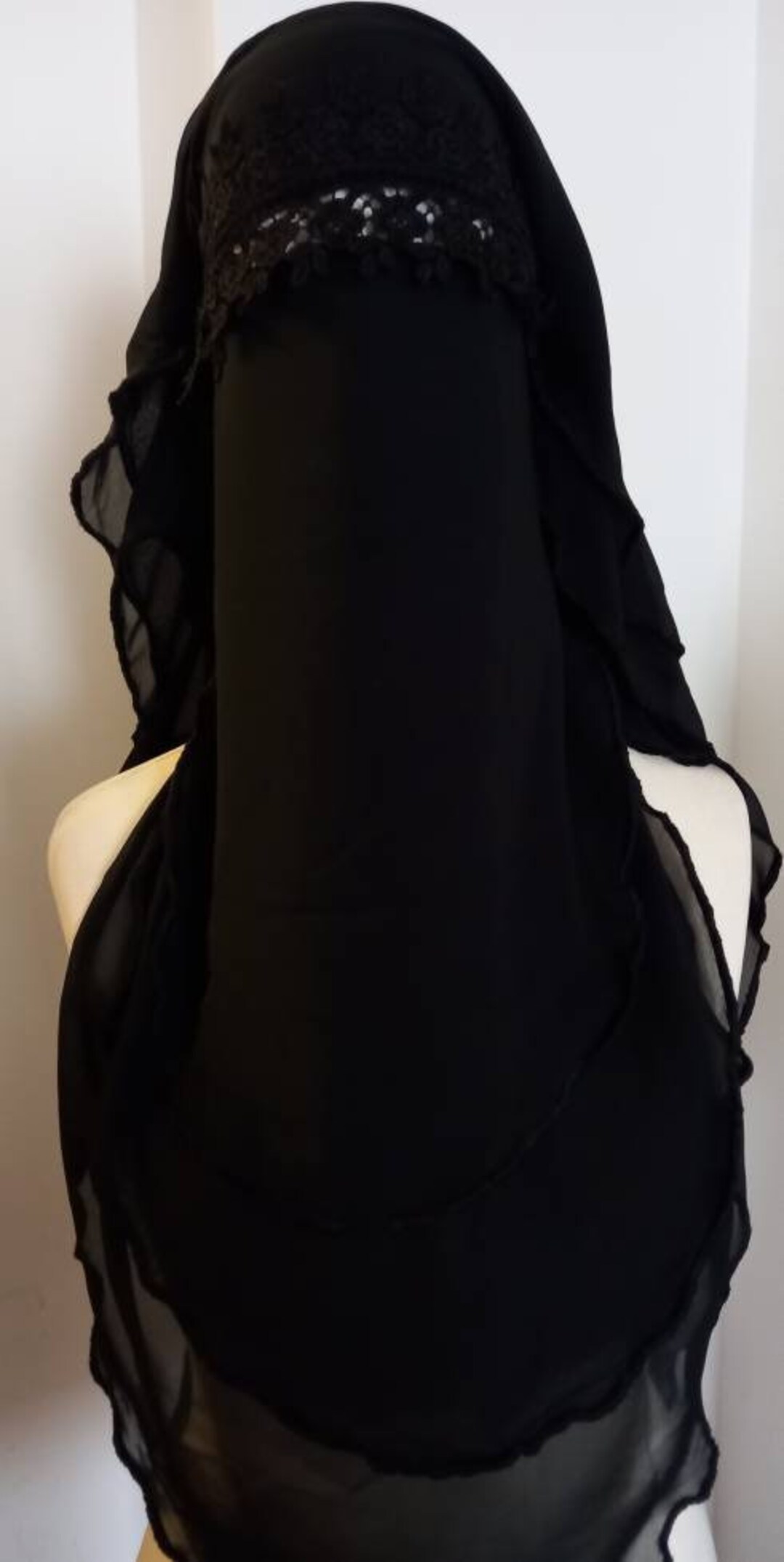 6 Layered Niqab With Embroidered Lace Flip Flipable Eye Veil - Etsy