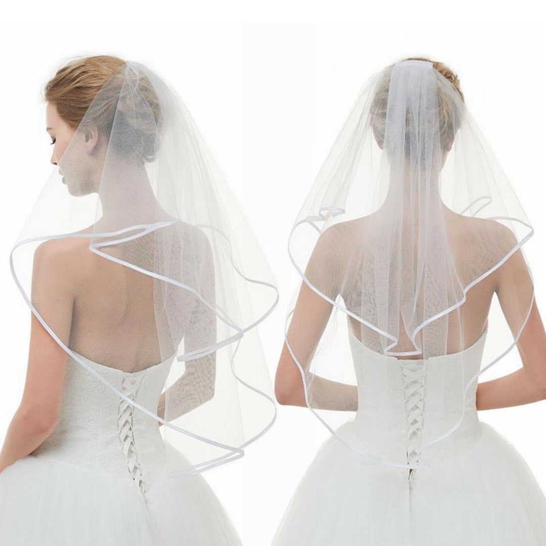 Minimalist Veil Plain Tulle Veil With White Edge Double Tier - Etsy