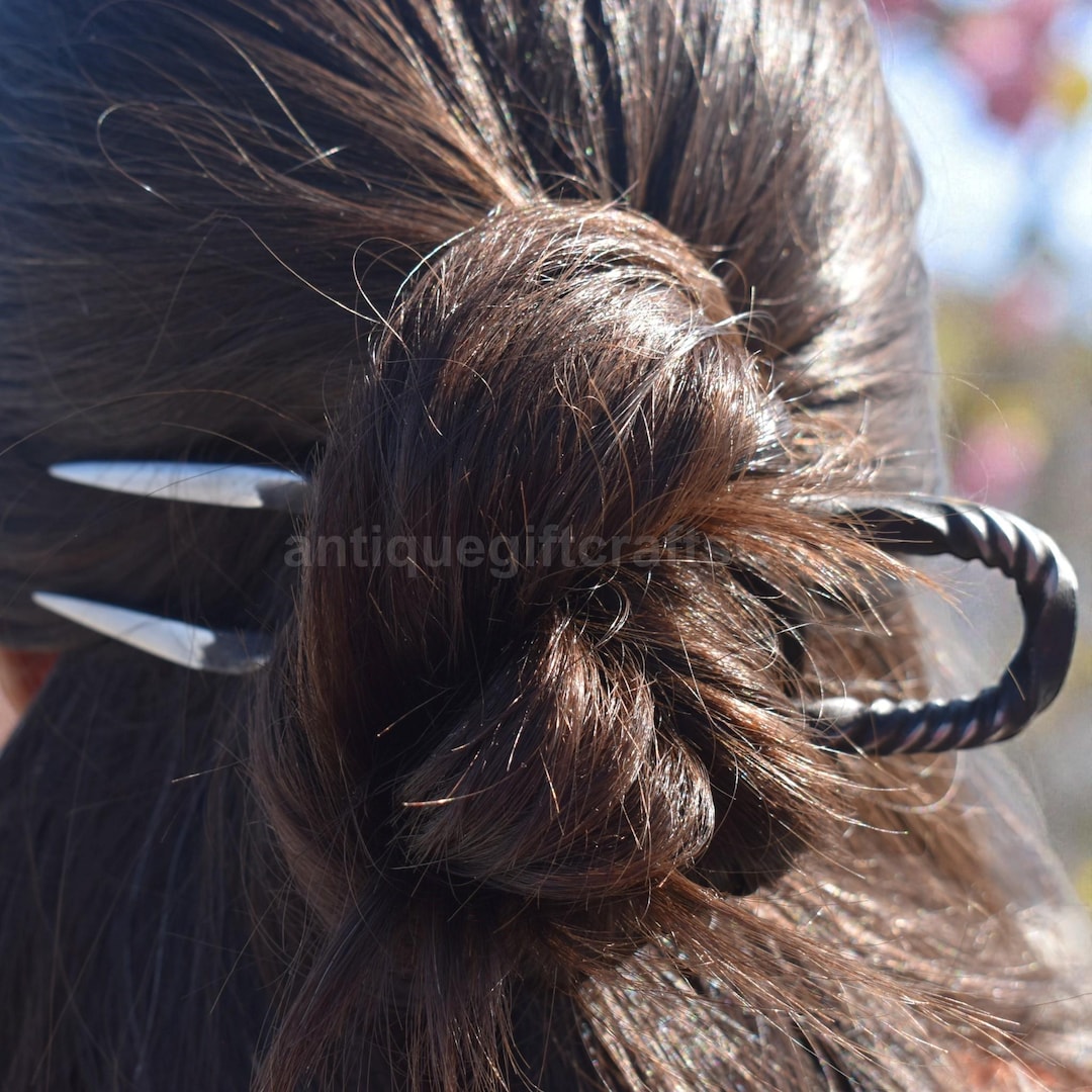 Hand Forged Iron Hair Fork, Twisted Bun Pin, Rustic Hair Accessory - Etsy